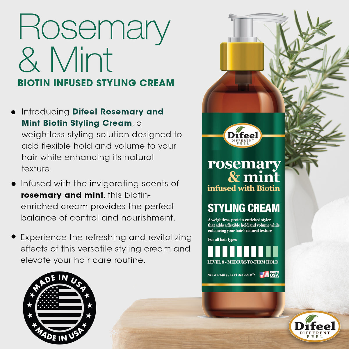 Difeel Rosemary and Mint Biotin Styling Cream 12 oz. | difeel - find ...