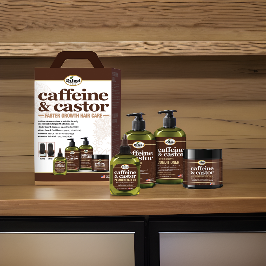 Difeel 4-PC Caffeine & Castor Shampoo & Conditioner Hair Care Gift Set ...