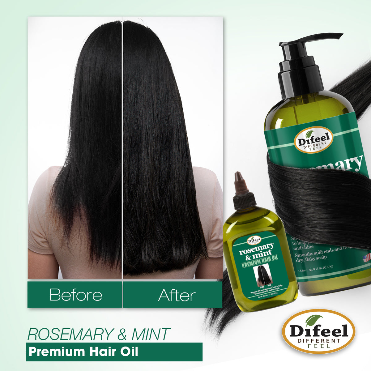 Difeel Rosemary and Mint Premium Hair Oil with Biotin - Large 12 oz ...