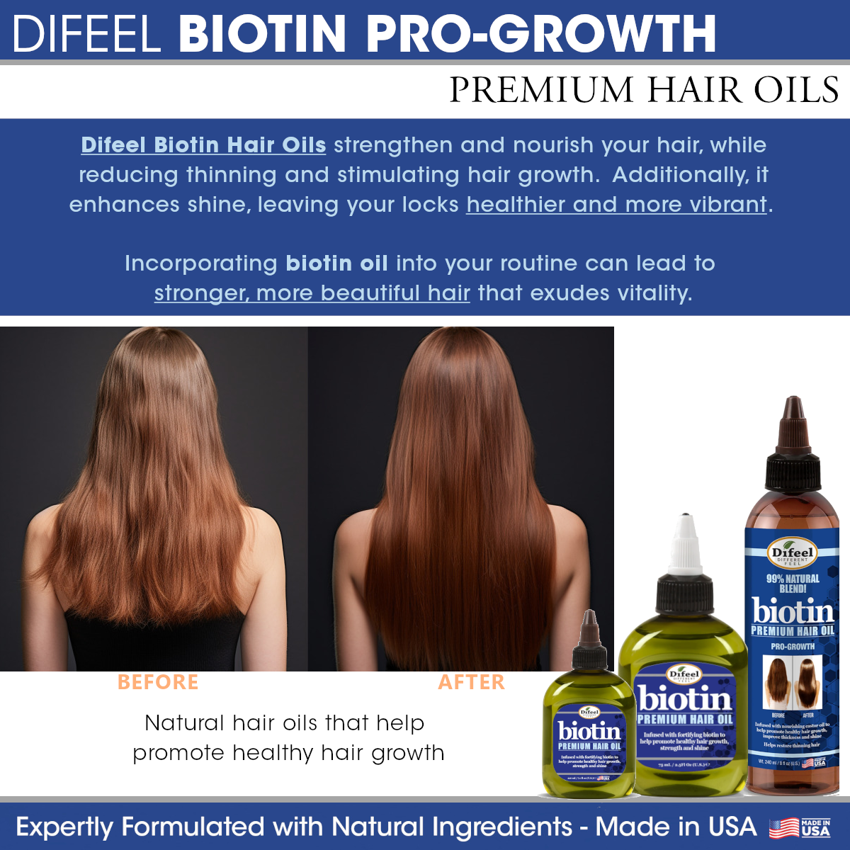 Difeel Biotin Pro-Growth Hair Mask 12 oz. with Biotin Hair Oil 7.1 oz ...