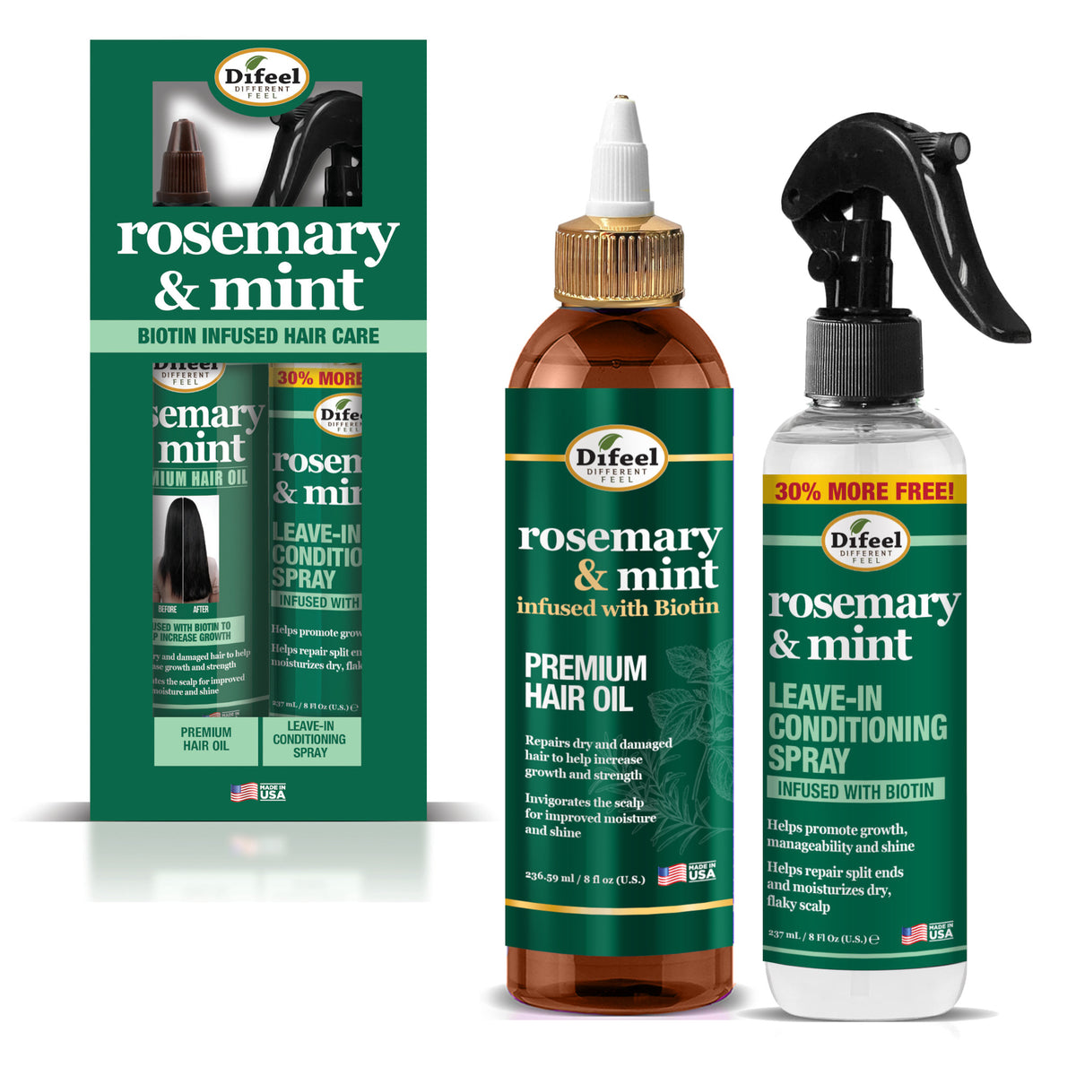 Difeel Rosemary & Mint Hair Oil & Leave in Spray 2-PC Gift Set | difeel ...