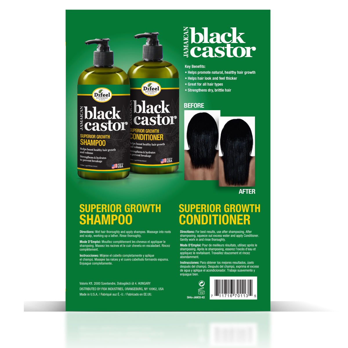 Difeel Jamaican Black Castor Shampoo & Conditioner 33.8oz 2-PC SET ...