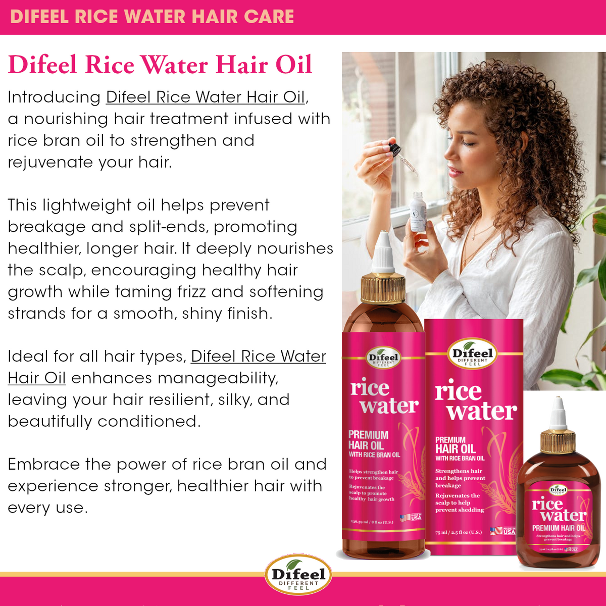 Difeel Rice Water Premium Hair Oil 2.5 oz. | difeel - find your natural ...