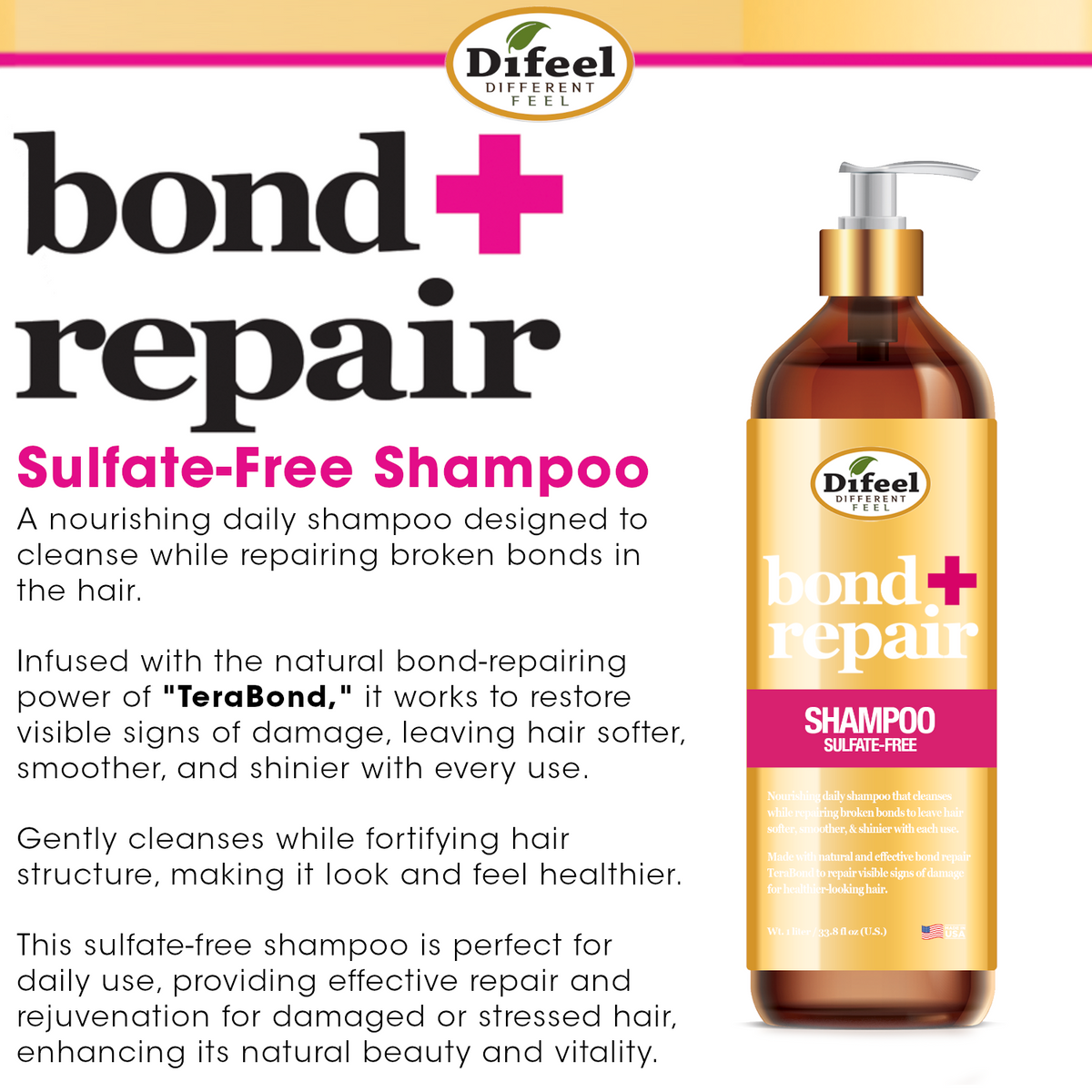 Difeel Bond & Repair Sulfate Free Shampoo 33.8 oz. | difeel - find your ...