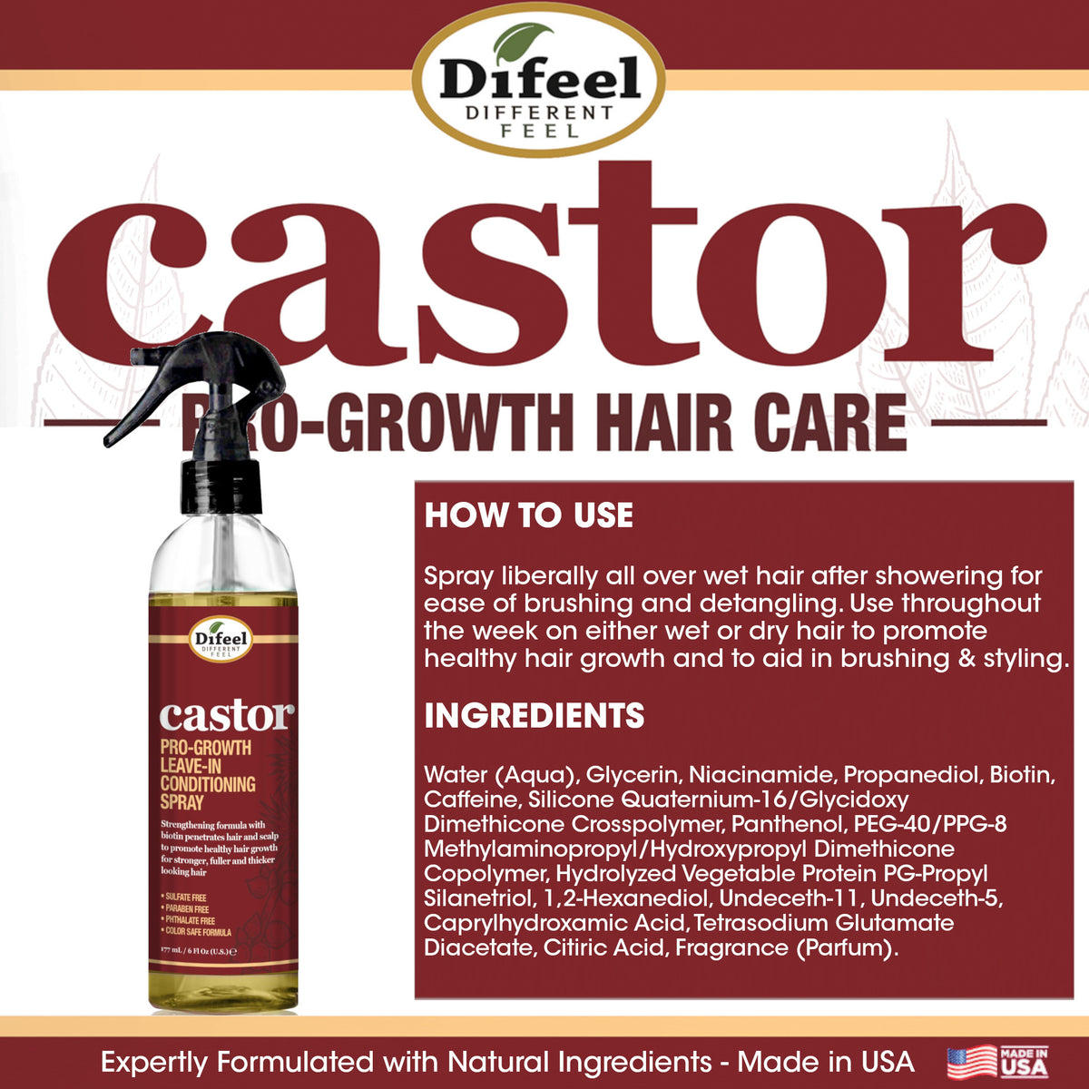 Difeel Castor Pro-Growth Conditioning Spray 8 oz. - Large Bottle ...