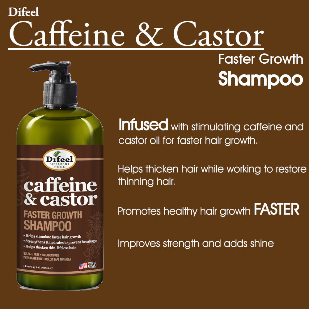Difeel Caffeine & Castor Shampoo for Faster Hair Growth 33.8 oz ...